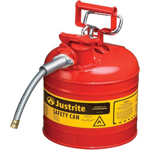 Justrite 2 Gallon Type II Red Safety Gas Can for Gasoline with Flame ...